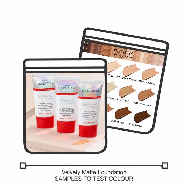 Velvety Matte Cover Liquid Foundation SAMPLES TO TEST COLOUR – Phoera ...